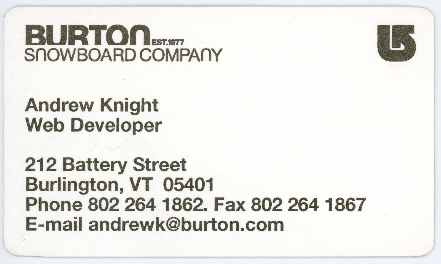 Web Developer at Burton Snowboards - AndrewKnight.com